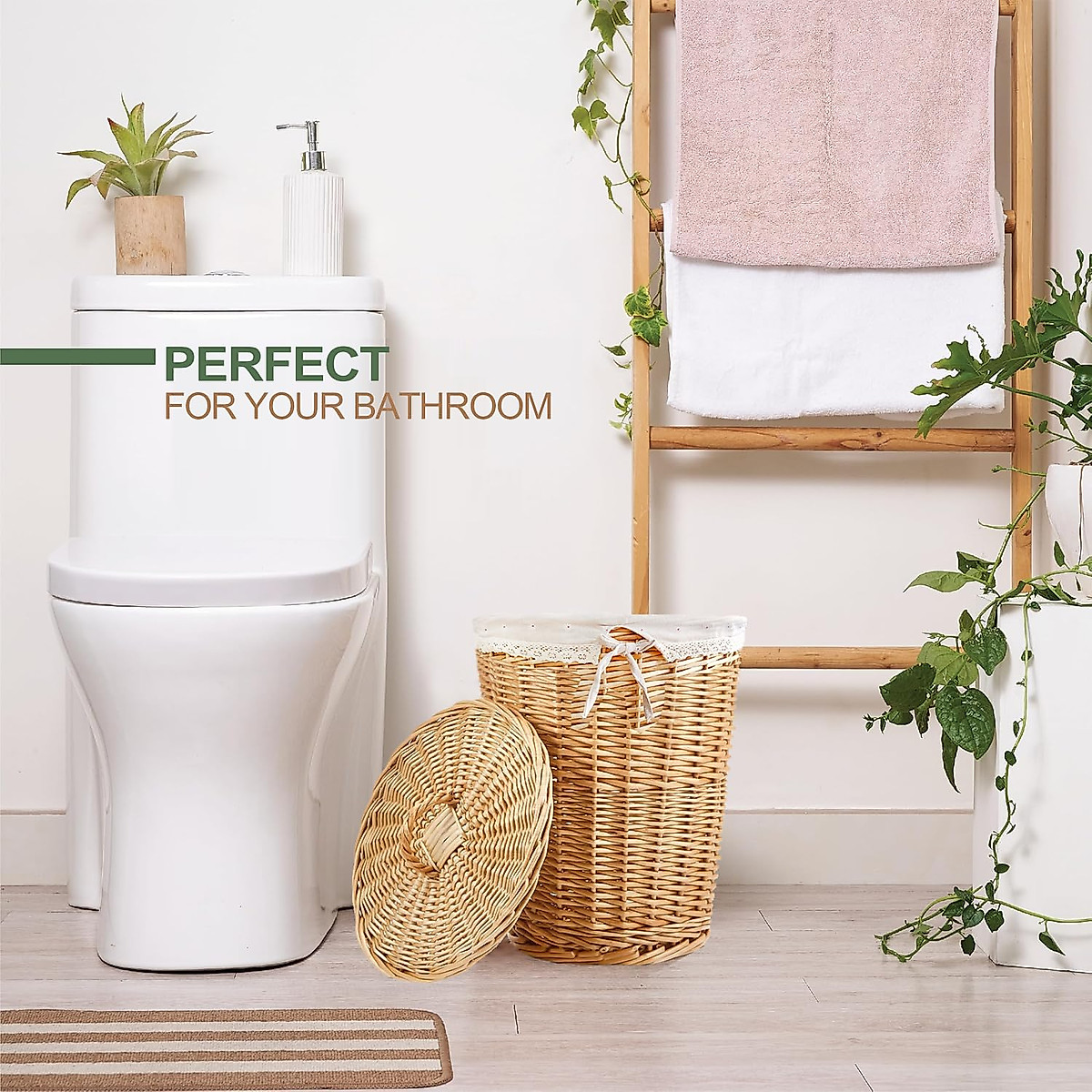 Serdic Handwoven Wicker Laundry Hamper with Removable Liner Bags,90L Capacity,Dirty Clothes Hamper Laundry Basket with Lid,Natural