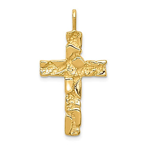 Solid 14k Yellow Gold Nugget Cross Pendant Charm - 34mm x 18mm