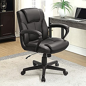 Shahoo Executive Office Chair Swivel Task Seat with Ergonomic Mid-Back, Waist Support, PU Leather, Black