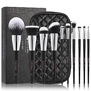 DUcare Makeup Brushes with Case 10Pcs Travel Makeup Brushset Women Gift Premium Synthetic Kabuki Foundation Blending Brush Face Powder Blush Concealers Eye Shadows with bag