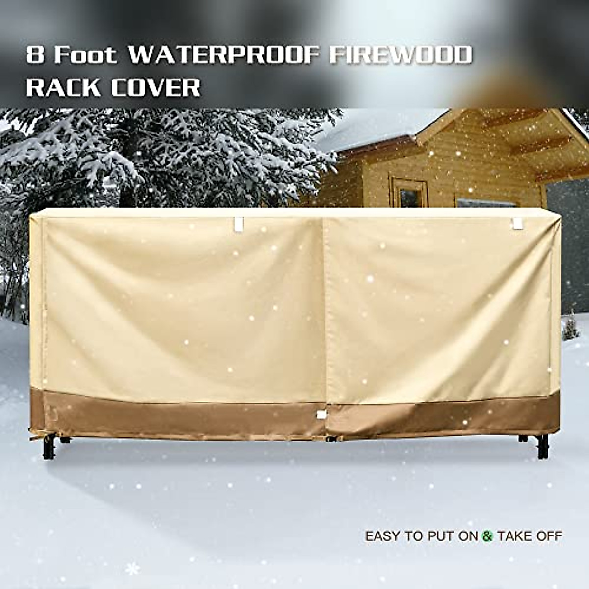 dnswez 8ft Firewood Rack Cover, 600D Oxford Heavy Duty, Weatherproof & Waterproof with Black Storage Bag - Indoor/Outdoor Protection (96" L x 24" W x 42" H)