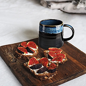 wewlink Large Ceramic Coffee Mug, Pottery Mug,Tea Cup for Office and Home,Handmade Pottery Coffee Mugs,16.5 Oz,Dishwasher and Microwave Safe,kiln altered glaze craft (Sky Blue)