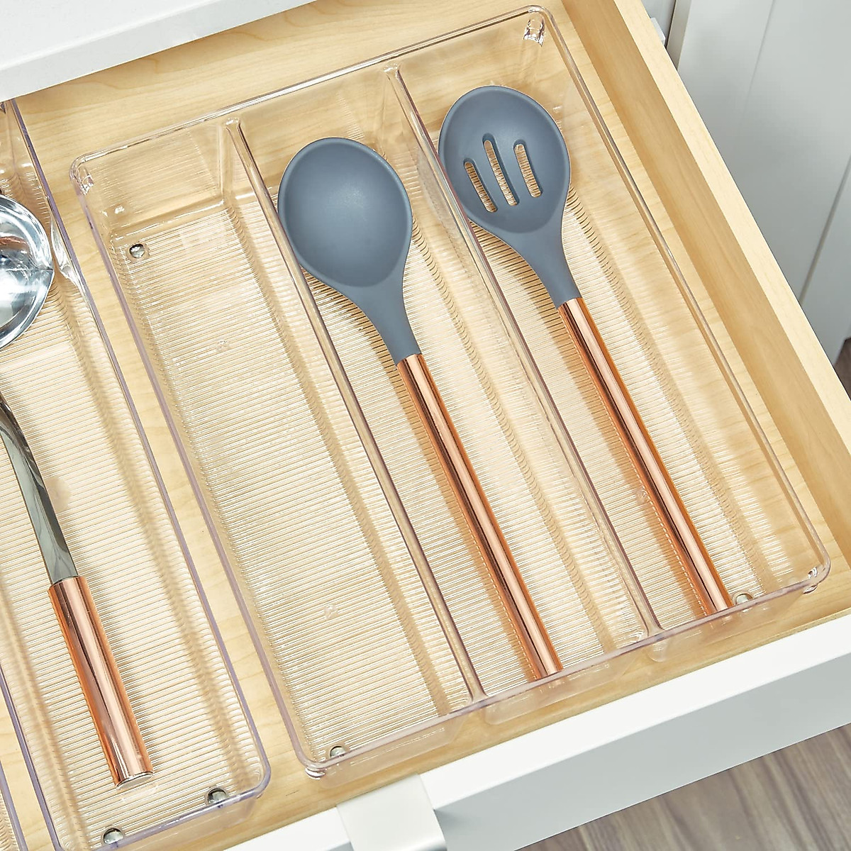 iDesign Linus Kitchen Drawer Organizer for Silverware, Spatulas, Gadgets - Clear 13.8" x 10.5" x 3"