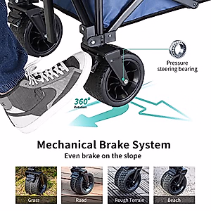 EchoSmile Collapsible Folding Wagon Cart, Beach Wagon for Sand with Big Wheels, Heavy Duty 400lbs Capacity Utility Wagon, Portable Garden Cart with Adjustable Handle, Foldable Grocery Wagon for Sports