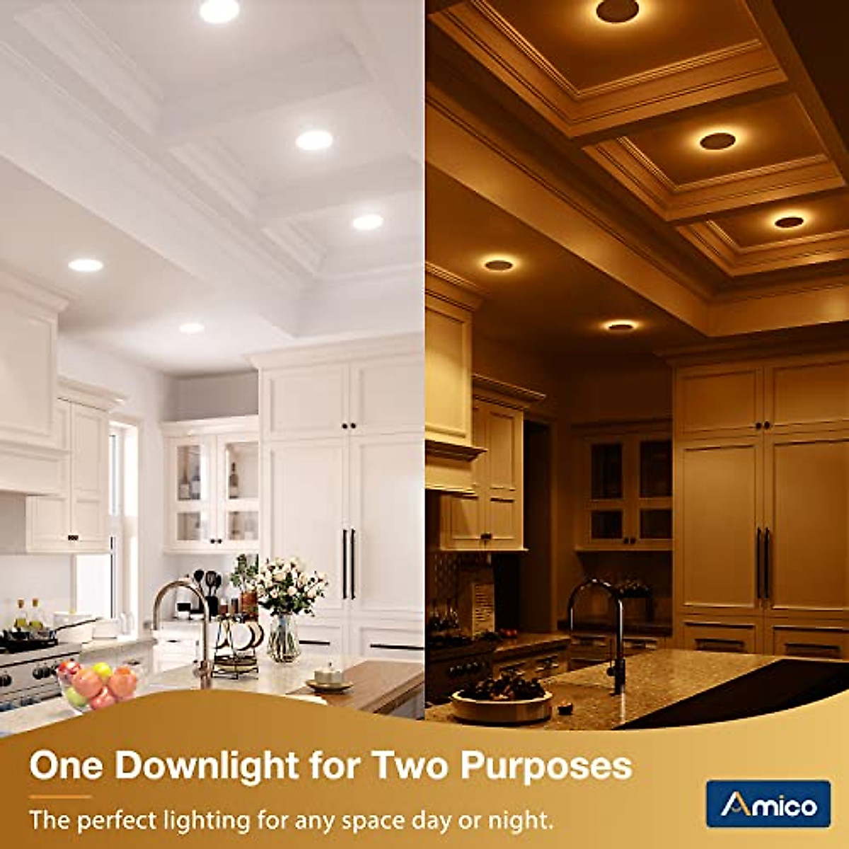 Amico 16 Pack 4 Inch 5CCT LED Recessed Ceiling Light with Night Light, 2700K/3000K/3500K/4000K/5000K Selectable Ultra-Thin Recessed Lighting, 10W=90W, 700LM, Dimmable Canless Wafer Downlight - ETL&FCC