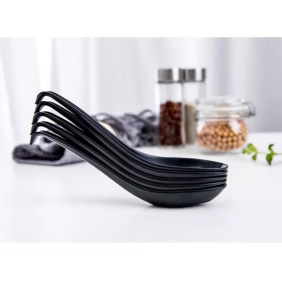 JapanBargain 3192, Set of 4 Soup Spoons Japanese Soup Spoons Chinese Soup Spoons Rice Spoons Pho Spoons Ramen Soup Spoons Wonton Soup Spoons, Black Color