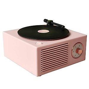 Vinyl Record Player Style Bluetooth Speaker Old Fashioned Classic Style Pink Cute Look Gift for Girls Bass Enhancement Loud Volume Speaker by Wetocke