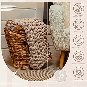 Lake Island Chunky Knit Throw Blanket - NO Shedding 50x60 Inch - Luxury Chenille Chunky Blanket Adds Warmth - Soft Cozy Chunky Throw Blanket for Bed, Sofa or Chair - Plush Boho Farmhouse Decor Cream