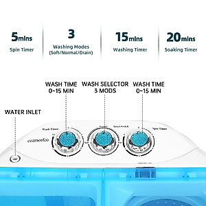 Portable Mini Washer 13lb Portable Washer Compact Twin Tub Machine Spinning and Washing Combo 6.57 FT Inlet Gravity Drain Hose for Laundry, Dorms, College, RV, Camping