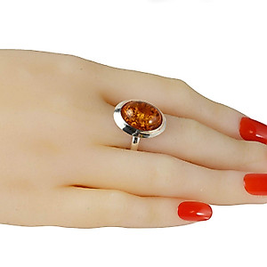 HolidayGiftShops Sterling Silver and Baltic Honey Amber Oval Adult Ring Aine- Size 6.5