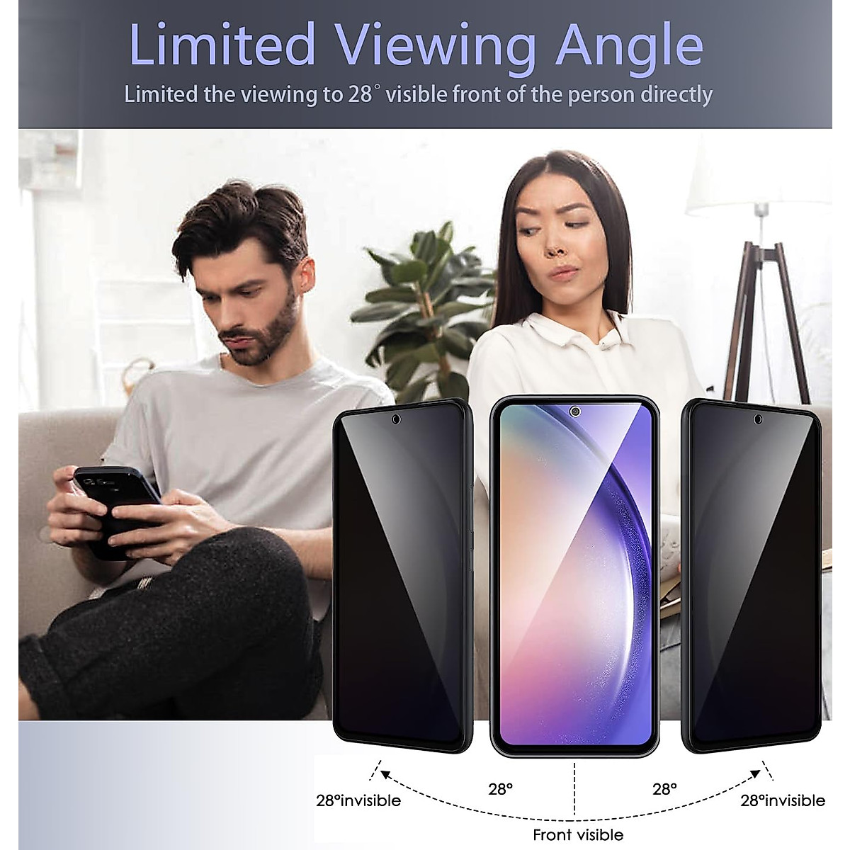 Privacy Screen Protector for Samsung Galaxy A54 5G with Camera Lens Protector[2+2 Pack], Anti-Spy Tempered Glass Film,9H Hardness,Anti-Scratch