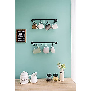 Mkono Mug Holder Wall Mounted Coffee Cup Rack Hanger Modern Metal Wall Rack with 10 Mug Hooks Rustic Utensil Tea Cups Storage Organizer for Kitchen Dining Room Coffee Bar, Set of 2, Black