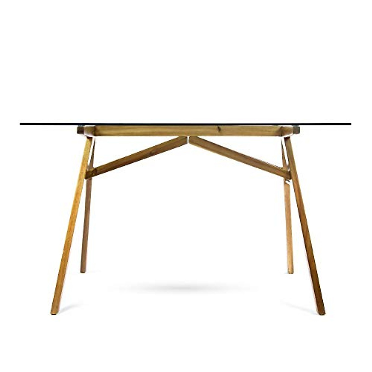 Christopher Knight Home Camila Mid-Century Tempered Glass Desk with Acacia Wood Frame, Dusk Grey / Natural Stained