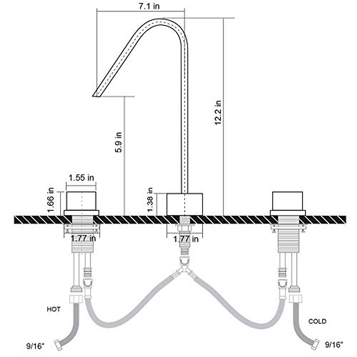 POP SANITARYWARE Roman Tub Faucet Brushed Nickel 2 Handle Deck Mounted Bathtub Faucet with Waterfall Spout for High Flow Rate, Include Valve and Trim Kit