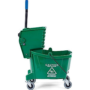 Carlisle FoodService Products Mop Bucket with Side-Press Wringer for Floor Cleaning, Restaurants, Offices, And Janitorial Use, Polyproylene, 26 Quarts, Green