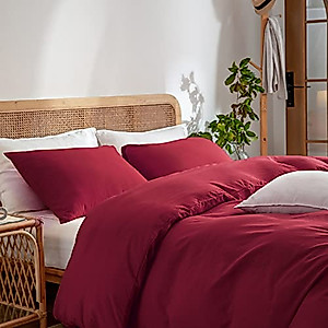 Red Duvet Cover King, 100% Washed Microfiber 3 Pieces Solid Color Casual Red Bedding Set for Men and Women, with Zipper Closure, Luxury Ultra Soft Relaxed Feel Natural Wrinkled Comfy (Red, King)