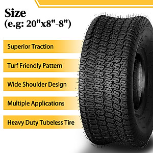 MOTOOS 20x8.00-8 Lawn Mower Garden Tractor Golf Cart Tires 20x8.00x8 Tubeless Turf Tires 4 Ply Load Range B Pack of 2