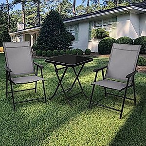 MoNiBloom 3 Piece Patio Bistro Dining Set, 2 Foldable Outdoor Chairs and Round Table w/Tempered Glass Tabletop for Balcony Lawn Garden Backyard