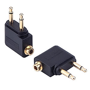 eBoot Airplane Airline Flight Adapters for Headphones (3 Pack, Golden Plated)