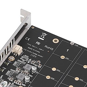 M.2 NVME SSD to PCIE X16 Adapter, 4x32Gbps M.2 NVME (m Key) SSD to PCIe 3.0 x 4 Port Host Controller Expansion Card with Individual LED Indicator