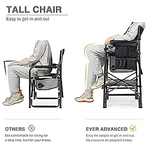 EVER ADVANCED 30.7" Seat Height Directors Chair Folding Bar Stool Tall Foldable Chair for Makeup Artist with Side Table Cup Holder Easy Get in Out for Elderly Camping Chair Supports 350LBS(Black)