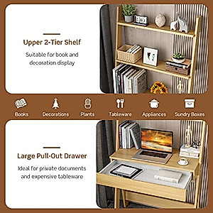 Tangkula Ladder Desk with Countertop & Drawer, Freestanding 2-Tier Ladder Shelf Desk, Modern Computer Desk Laptop Table with Storage Bookshelf, Anti-Toppling Device (Natural)
