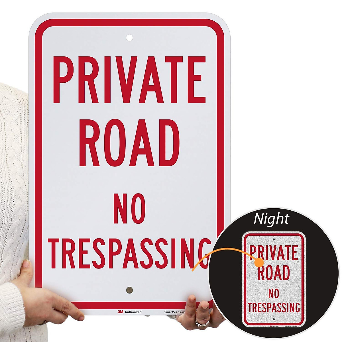 SmartSign-K-5842-EG Private Road Sign, No Trespassing Sign, Private Drive Sign, 12 x 18 Inches 3M Engineer Grade Reflective Aluminum, USA Made , Red on White