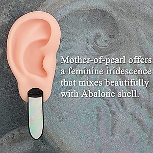 LADEMAYH 2Pcs 00 gauge Ear Weights for Stretched Ears, Elegant Black 00g Earrings Dangle Gauges for Women, Reversible Design Pearl & Abalone Shell Bar Ear Hangers