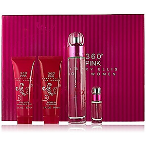Perry Ellis 360 Pink for Women Gift Set (Eau de Parfum Spray 3.4 Ounce, Lotion, Shower Gel, Eau de Parfum Spray 0.25 Ounce)