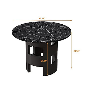 HomSof 42.12" Modern Round Dining Table with Printed Black Marble Table Top for Dining Room, Kitchen, Living Room