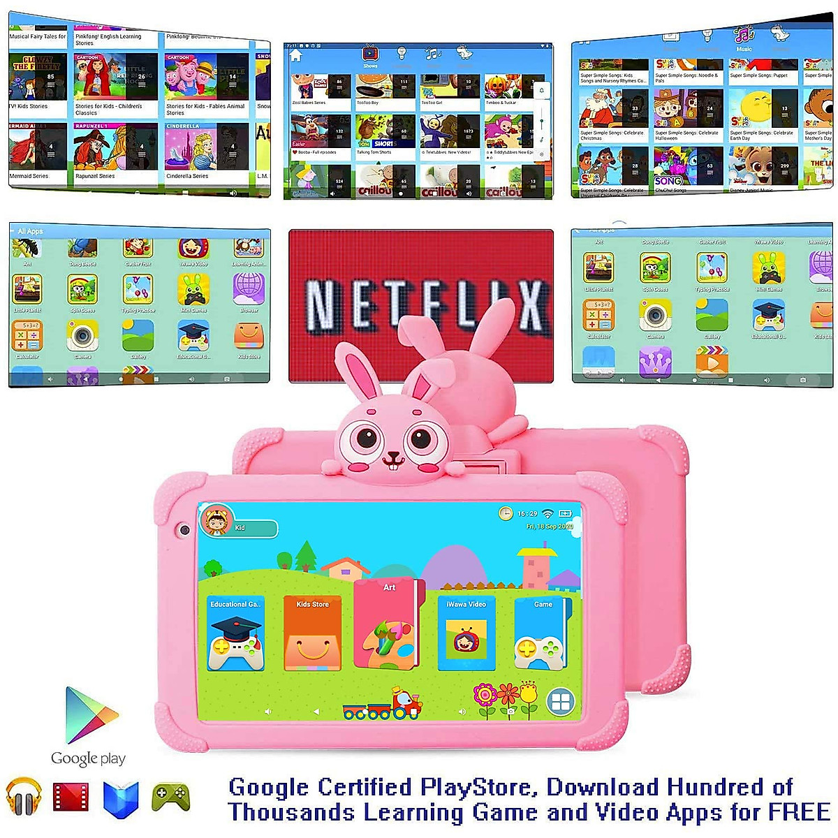 TOPELOTEK Kids Tablet Android Tablet for Kids 7 inch WiFi Toddler Tablet 32GB Quad Core Kids Tablets Support Bluetooth Camera Support Netflix YouTube Parental Control 4000mAh Boys Girls (Pink)