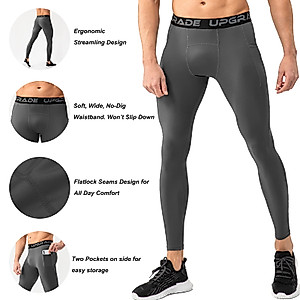 Dark Grey Men's Compression Pants Tights Leggings Sports Baselayer Athletic Tights for Running Football Basketball XL