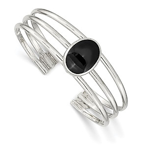 IceCarats 925 Sterling Silver Synthetic Black Onyx 3 Strand Cuff Bangle Bracelet