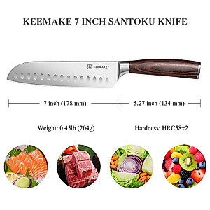 KEEMAKE Santoku Knife 7 inch, Japanese Chef Knife with German High Carbon Stainless Steel 1.4116 Chopping Knife, Kitchen Knife with Pakkawood Handle Knife for Kitchen Cutting Knife