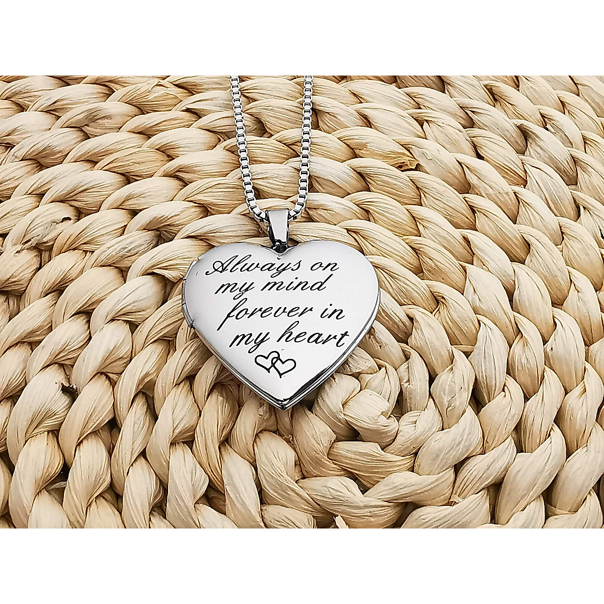 GOKING Always on My Mind Forever in My Heart Photo Locket That Holds Pictures Necklace Pendant for Women