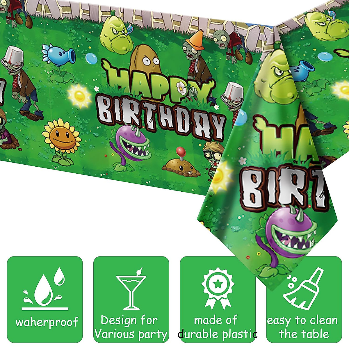 deenor 2Pcs Plants Zombies Tablecloth Disposable Tablecover Birthday Party Supplies and Decorations for Kid Boy Baby Shower Rectangle Tables 70"X42",2 Pack
