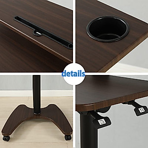 TORRAINAKE Dual Tiered Mobile Standing Desk with Cup Holder and Tilting Podium, Portable Sit Stand Lectern with Height Adjustments and Rolling Base for Small Spaces - Brown.