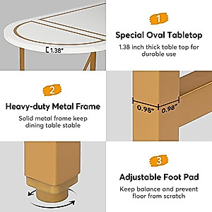 Tribesigns Modern Dining Table for 6 People, Gold White Oval Dining Room Table with Gold Metal Frame, 70.8 Inch Kitchen Tables for Home Kitchen Dining Room