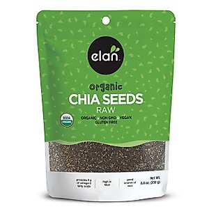 Elan Organic Chia Seeds, 8.8 oz, Natural Raw Black Chia Seeds, Plant-Based, Non-GMO, Vegan, Gluten-Free, Kosher, Gels Easily, Superfood