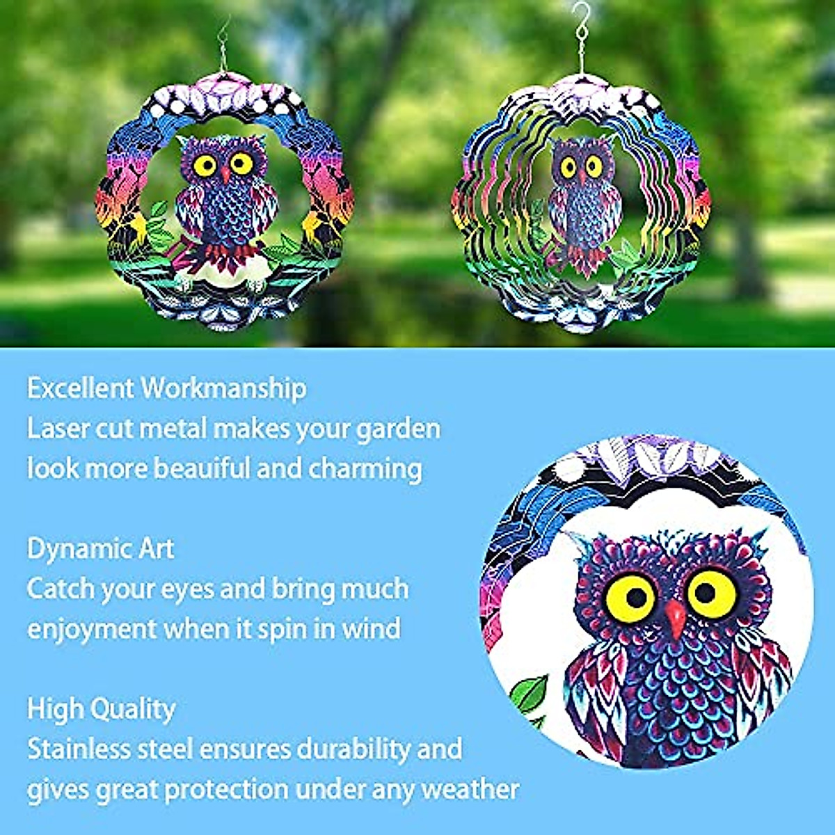 UPHIGHER Wind Spinner Yard Art Garden Decor Owl Wind Spinners Outdoor Metal 3D Kinetic Sculptures Stainless Steel Wind Spinners Outdoor Indoor Clearance Ornaments Gifts Unique Spinners for Yard (Owl)