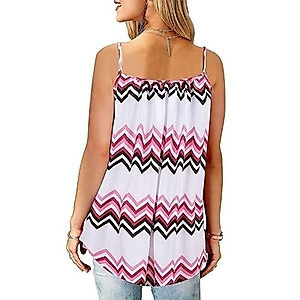 wodceeke Women's Summer Tank Sleeveless Sling Retro Graphic Print T-shirt Casual Loose Solid color Folds Tops (Red,XL)