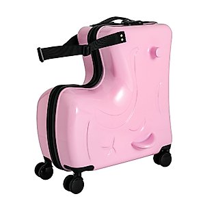 DNYSYSJ 20 Inch Children's Ride On Trolley , Portable Universal Wheel Carry On Luggage, Waterproof Unisex Boys Girls Travel Suitcase With Lock, ABS+PC (Pink)