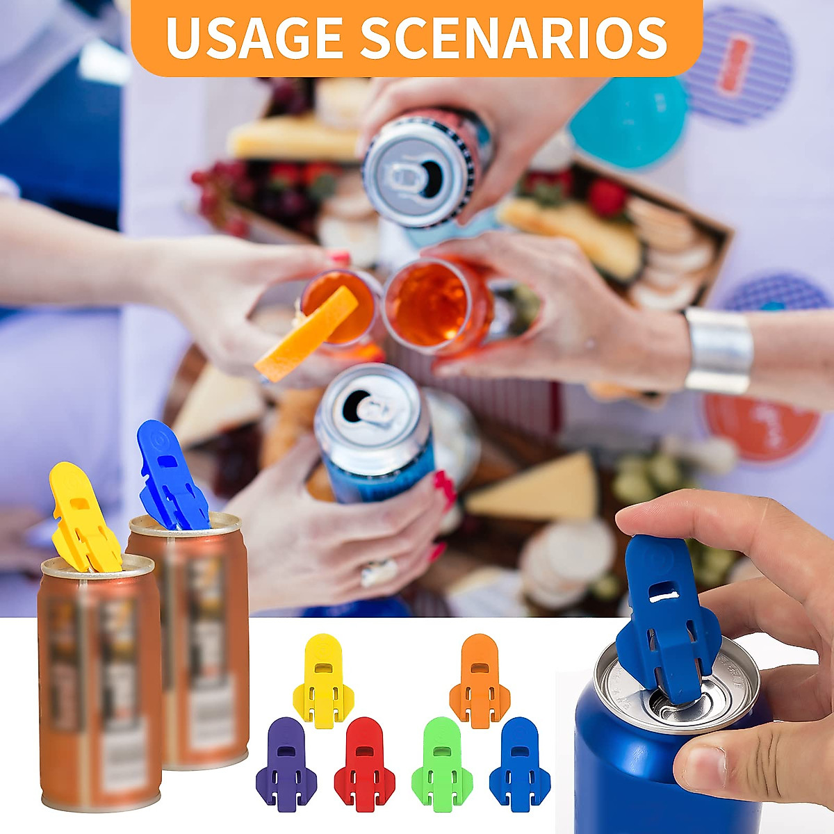 Manual Easy Can Opener, 6 Pcs Color Soda Beer Can Opener Beverage Can Protector, Premium Plastic Shields Tab Openers for Pop, Cover Beer or Soda Cans at Picnic, BBQ, Protect Cold Drinks From Bees