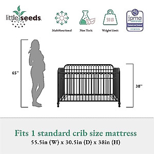 Little Seeds Raven 3-in-1 Convertible Metal Crib, JMPA Certified, Black