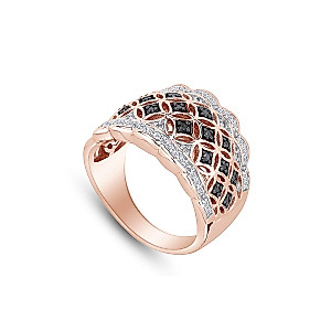 1/3 Carat Filigree Ring In Natural Black & White Diamond 14K Rose Gold Over Sterling Silver (0.33 Cttw, I2-I3 Clarity) Ring Size-10