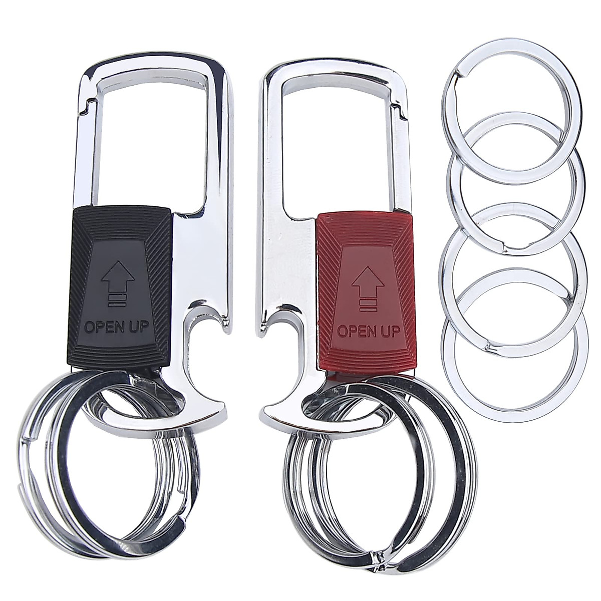 Mtverver Key Chain Quick Release Spring with 4 Key Rings,Heavy Duty Car Keychain Organizer Bottle Opener Key Chain Ringfor Men and Women (Black+Red)