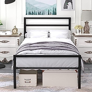 4 EVER WINNER Twin Bed with Headboard and Footboard, 14 Inch Twin Size Metal Platform Bed Frame, Heavy Duty, No Box Spring Needed, Anti-Slip, Easy Assembly, Black