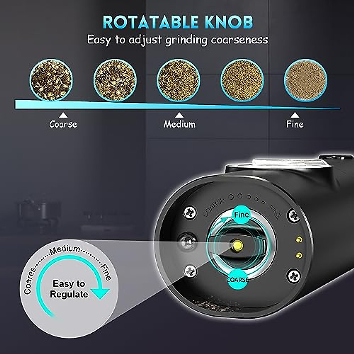 Rechargeable Electric Salt and Pepper Grinder Set, Adjustable Coarseness Automatic Salt or Pepper Mill Shakers, With Charging Base, USB Type-C Cable, LED Lights, One Hand Tact Switch Operation