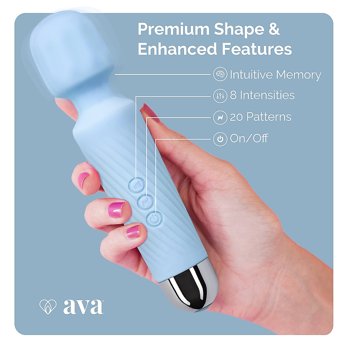 Ava Vibrator Wand Sex Toys [Clit Stimulator Vibrators] Vibrator for Woman | Sex Toy | 4+ Hr Battery | Gifts for Women | 20 Patterns & 8 Speeds of Pleasure | Quiet Adult Sex Toys -Standard - Blue