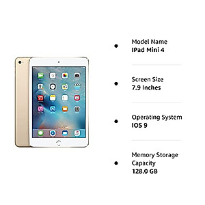 Apple iPad Mini 4, 128GB, Gold - WiFi (Renewed)